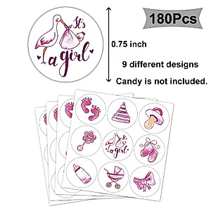 180 It's a Girl Baby Shower Kisses Candy Stickers, Pink Chocolate Drops Labels, Baby Shower Party Supplies Baby Shower Favors for Girl, 0.75 Inches.
