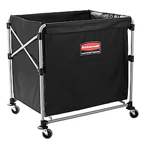 Rubbermaid Commercial Products, Collapsible X Cart Laundy Cart, College Move-In, Transport Supplies and Groceries, Steel, 8 Bushel (300 L) Cart, 36" L x 7" W x 34" H, Black