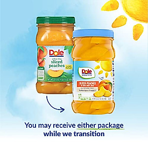Dole Fruit Jars, Yellow Cling Sliced Peaches in 100% Fruit Juice, Gluten Free, Pantry Staples, 23.5 Oz Resealable Jars, (Pack of 8)