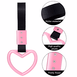 4 Pieces Rings Heart Shaped Car Handle Straps Bumper Warning Ring Decor Subway Bus Heart Handle for Car Interior (Pink)