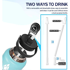 SENDESTAR Insulated Water Bottle W/Straw lid & Sport lid 32-40oz, Stainless Steel Vacuum Wide Mouth Sports Water Bottle Double Wall Sweat-Proof BPA Free Keep Cold or Hot for Hrs(Yellow&Pink)