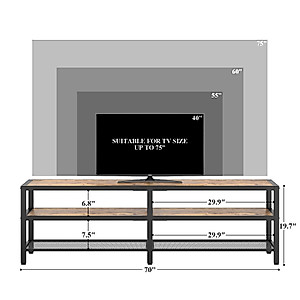 Unikito TV Stand for 75 80 inch TV, Two-color Industrial Entertainment Center TV Console, Long 70" TV Table with 3 Tiers Open Storage Shelves for Living Room Bedroom, Rustic Brown and Gray Oak