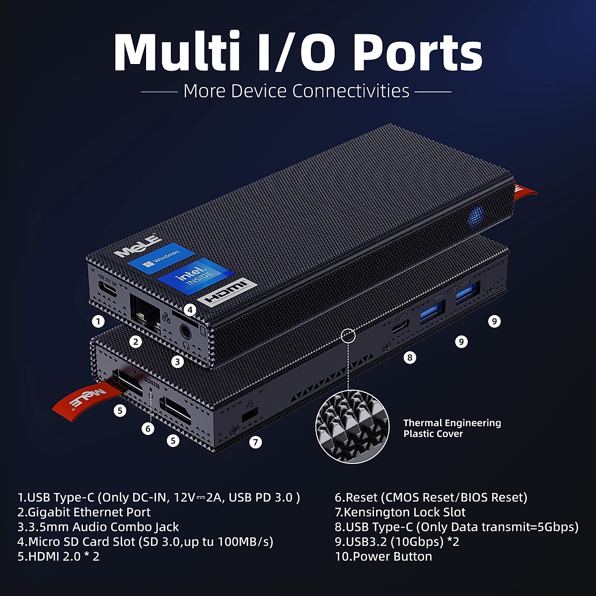 MeLE PCG02 Pro Mini PC Stick Windows 11 Pro Celeron N5105(up to 2.9GHz) 8GB 128GB Micro Computer Fanless Small Desktop with Gigabit Ethernet 2.4G/5G, BT5.1, Dual 4K HDMI, VESA for Office/Study/Home