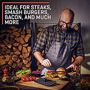 Uno Casa Cast Iron Grill Press - Pre-Seasoned XL Hamburger Press with Stainless Steel Knob, 9x4.5 Inch cast Iron Burger Press for Griddle - Bacon Press for Griddle - Vented Design Griddle Press