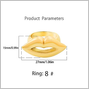Fashion Lip Statement Ring for Women Stainless Steel 18K Gold Plated Chunky Wide Band Finger Rings Comfort Fit Cute Christmas Birthday Valentine Jewelry Gift Size 8 (Gold)