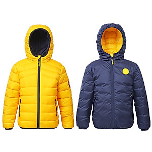Rokka&Rolla Boys' Reversible Lightweight Puffer Jacket Hooded Water-Resistant Winter Coat
