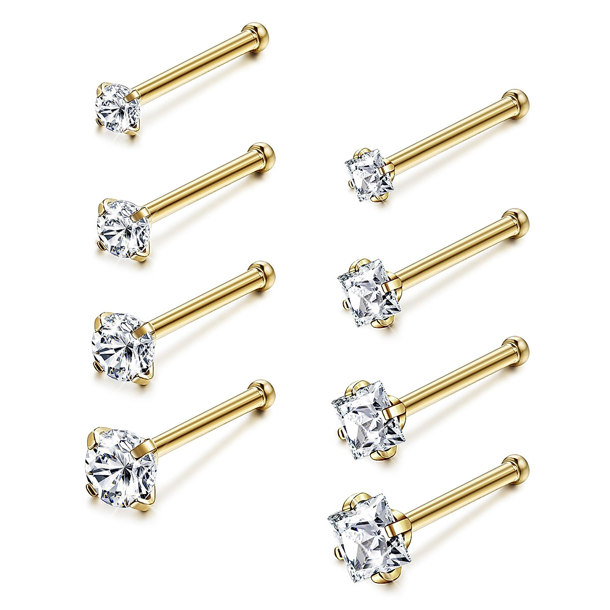 Jstyle 20G 8 Pcs a Set Stainless Steel Nose Rings Studs Piercing Body Jewelry 1.5mm 2mm 2.5mm 3mm G