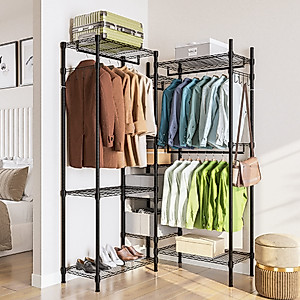 BELLEZE Over The Washer and Dryer Clothes Drying Rack, Laundry Room Organization Storage Rack with Adjustable Shelves, Hooks and Drawers, Space Saver Closet Rack for Living Room