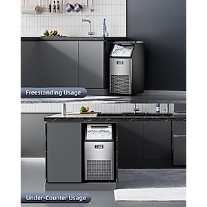 Commercial Ice Maker Machine, 100 lbs/24H Under Counter Ice Machine with 2 Way Water Inlet, 33lbs Ice Storage, Stainless Steel Freestanding, Self Cleaning Ice Makers for Home/Bar/Restaurant/Outdoor