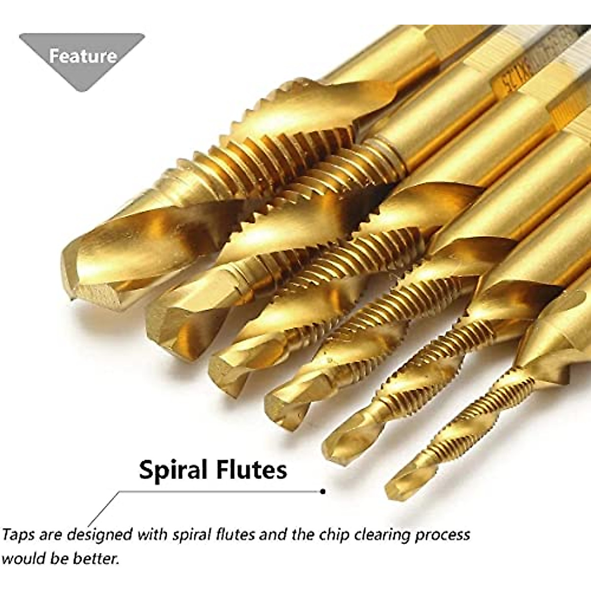 Bestgle 6 Packs Hex Shank Titanium Coated Countersink Tap Drill Bit Set, HSS Screw Thread Metric Combination Tap Drill, M3-M10