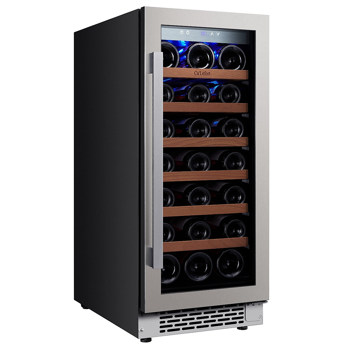 Ca'Lefort Wine Fridge, 15 Inch Wine Cooler Refrigerator with Seamless Stainless Grey Tempered Glass Door, Quiet Compressor Adjust Temp 40-65°F, Under Counter Wine Fridge 3.0 cu.ft - 33 Bottles