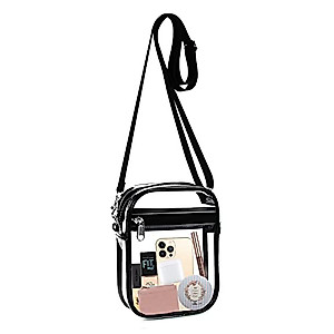 Fibrdoo Clear Crossbody Purse Bag, Clear Bag Stadium Approved with Front Pocket for Concerts Sports Festivals (S)