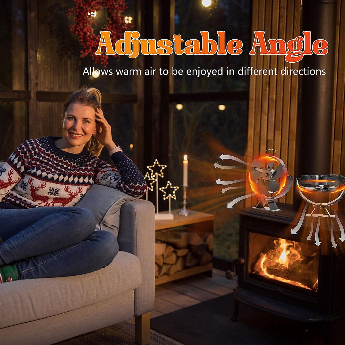 Wood Stove Fan, Adjustable Angle Heat Powered Fireplace Fan, 6 Blades Heat Powered Stove Fan for Wood/Log Burner/Fireplace/, Non Electric Fireplace Fan,Saving Fuel Efficiently 4.3 * 8.5inch