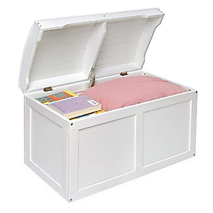 Badger Basket Hardwood Safety Hinge Barrel Top Toy Storage Chest, White (01335)