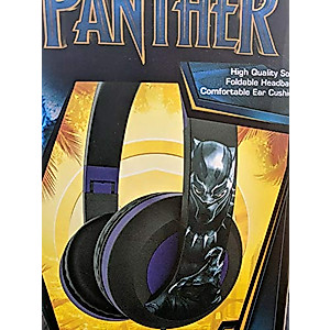Black Panther Headphones, Adjustable Headband, Stereo Sound, 3.5Mm Jack, Wired Headphones, Tangle-Free, Volume Control, Foldable, Kids Headphones Over Ear for School Home Travel