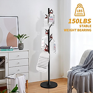 Tenkovic Metal Coat Rack Freestanding Satin Steel With Stable Marble Base,High-Grade With 8 Hooks Metal Coat Hat,Hall Tree for Hanging Clothes, Bags, Hats, Bedroom(Black)