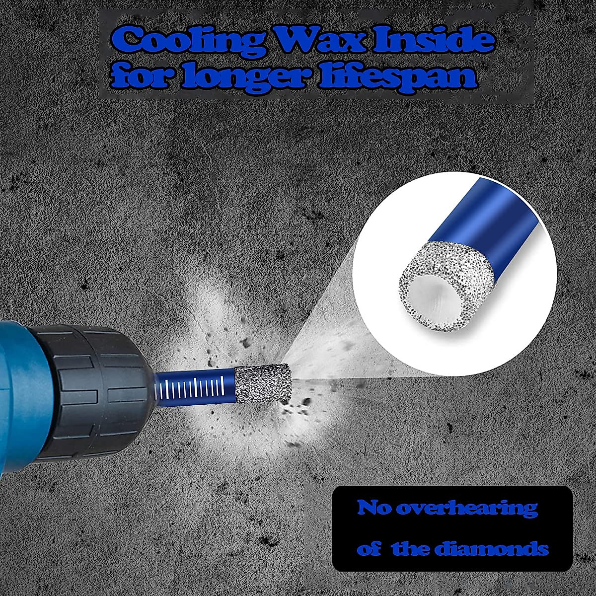 Larouoba 10Pcs 5mm Dry Diamond Drill Bits Set, 3/16 Blue Diamond Core Drill Bits for Tile Ceramic Marble Porcelain Stone Glass(not for Wood)