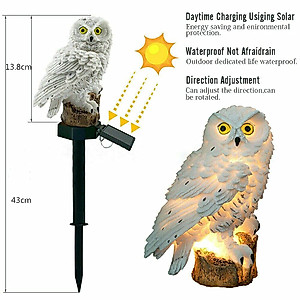 Garden Solar Lights Outdoor, Resin Solar Owl Garden Decor, Owl Shape Waterproof Solar Powered Garden Lights for Garden Lawn, Yard Art, Pathway, Patio Decors (White)