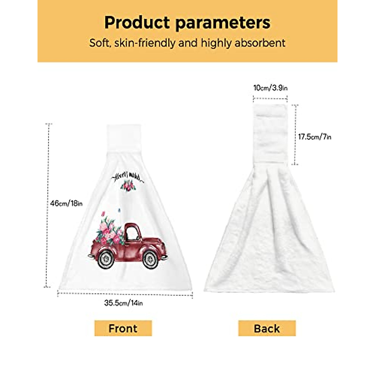 Hanging Hand Towels Kitchen Towel Spring Red Car with Flowers and Green Leaves Bathroom Hand Towels with Loop Tie Towels Soft,Absorbent Tea Bar Towels,2pcs