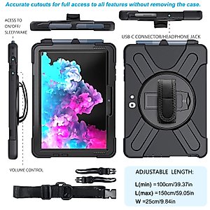 DreamerX Microsoft Surface Go 4 10.5 Inch (2023)/ Surface Go 3 2021/ Surface Go 2 (2020)/ Surface Go Case 10" (2018) with Hand Strap Stand Carrying Shoulder Strap Kids Friendly Shockproof Cover, Black