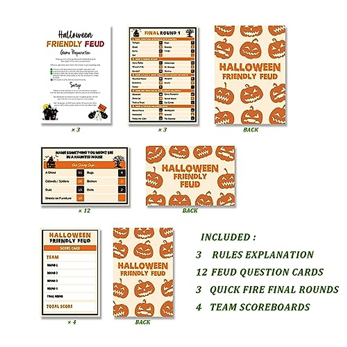 BEUFSE Halloween Friendly Feud Game Set, Halloween Game Supplies, Halloween Games for Adults and Teens, Feud Quiz, Halloween Group Game, Fun Game Party, Fun Holiday Game - SC002