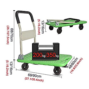 Generic Hand cart,Multi-Functional Platform Truck on Wheels,with Metal Foldable Handle,Open Platform,for Bookstore Restaurant Moving cart (Color : Mute Model, Size : 90 * 60 * 86cm)