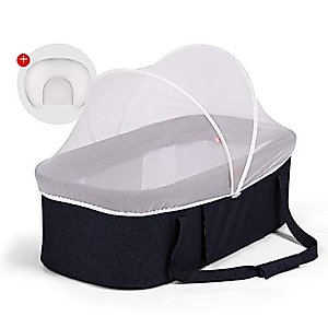 XJJUN Rocking Crib Mosquito Net U-Shaped Pillow Foldable Car Neonatal Breathable Safety Formaldehyde Free, 4 Styles, 2 Colors (Color : Blue -A, Size : 80X40X55CM)