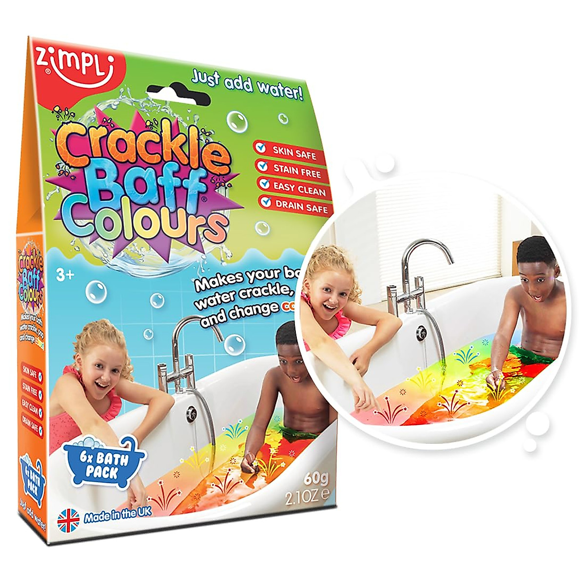 Zimpli Kids Crackle Baff Colours, 6 Bath Pack, Magically Makes Your Water Crackle, Pop & Change Colour, Multi-Sensory Play Activity, Educational & Learning Toy, Ideal Pocket Money Gift