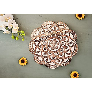 Set of 2 Wooden Trivets for Hot Dishes Pots and Pans Tea Pot Holders Nonslip Heat Resistant Kitchen Counter Accessories 8" Diameter Mandala Design (Design 1)
