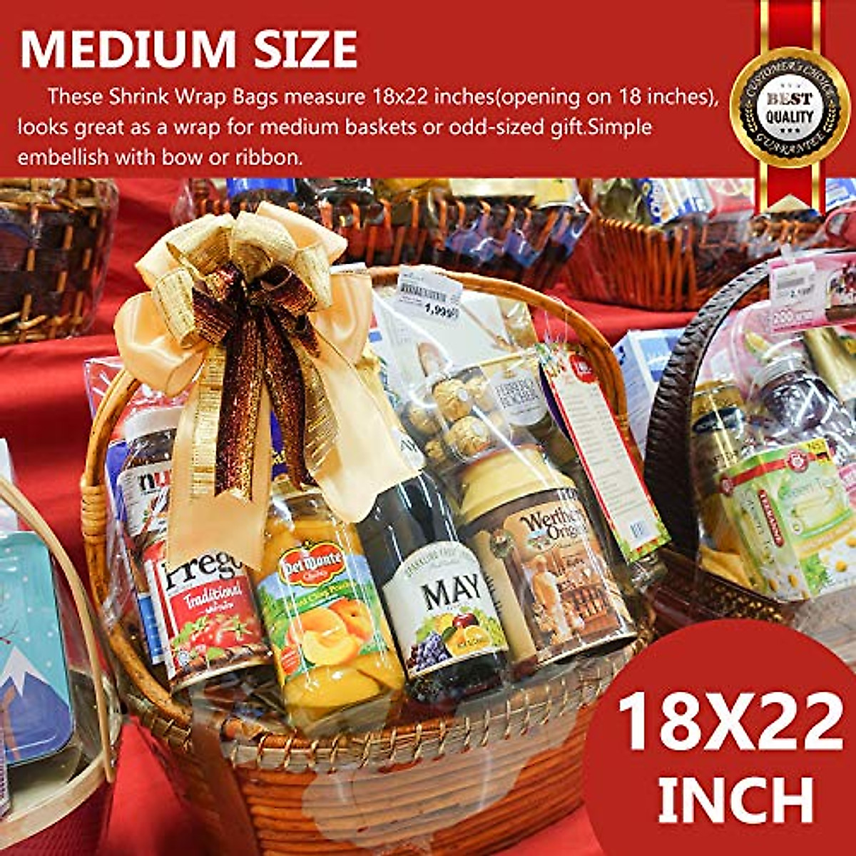 Morepack Shrink Wrap Basket Bags,10 Pieces 18x22 Inches Clear PVC Shrink Wrap Bags for Gift Basket