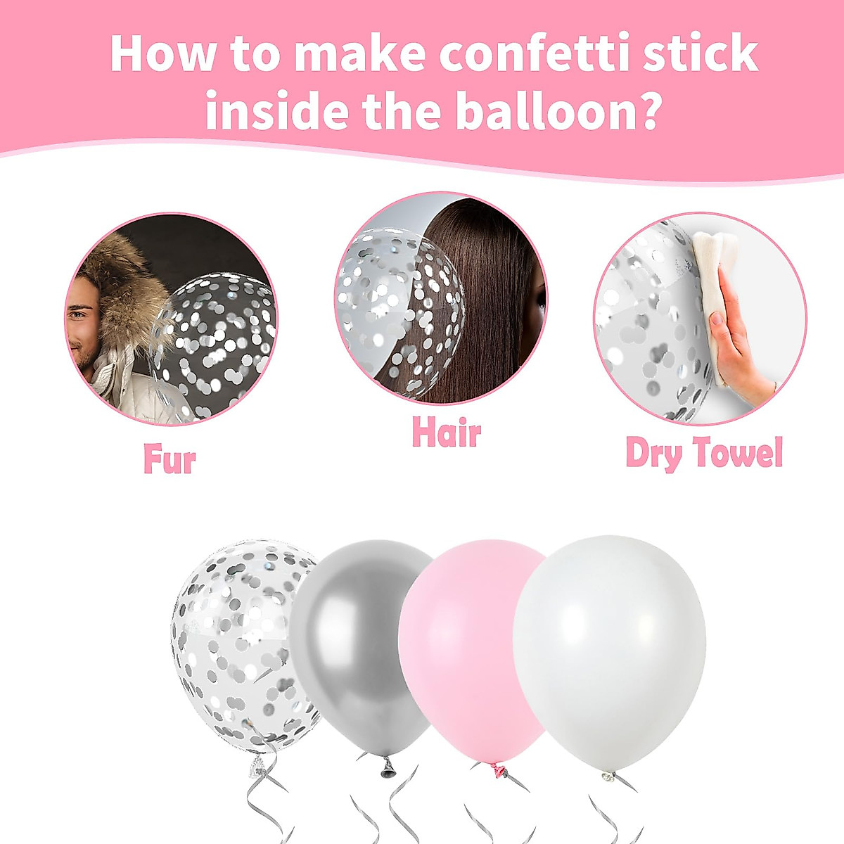 Pink and Silver Balloons, Pastel Pink White Balloons Metallic Silver Balloons White Pink Party Balloons Macaron Pink Silver Confetti Balloons for Girls Kids Birthday Wedding Baby Shower Graduation