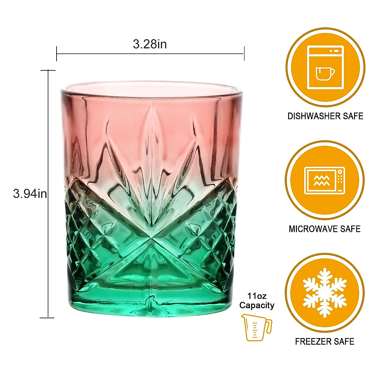 Nuxaoisgel 11oz Whiskey Glasses Cups,Scotch Glasses Set of 8,Old Fashioned cocktail glasses for Bourbon, 12pack