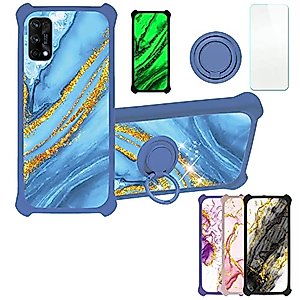 Aroepurt Case for Realme 7 PRO Case Compatible with Realme 7 PRO Phone Case Cover [with Tempered Glass Screen Protector][PC + TPU 2 in 1][Ring Support] [Gold Glitter+Luminous] JSL-LDL