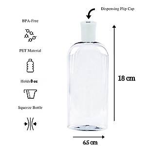 JNDUBZ Plastic Squeeze Bottle with Flip Cap 8 Oz - Refillable Portable, Travel Size, Leak Proof and Reusable for Household Use, Shampoo, Conditioner, Cleaning Solutions (2 Pack, 473 ml)