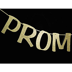 Prom Night Gold Glitter Banner, Prom Party Paper Decors Backdrops, Graduation Garland, Class of 2023 Grad Party Decorations Supplies (Gold)