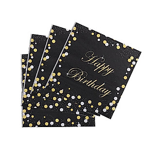 32pcs Gold Happy Birthday Napkins Cocktail Paper Happy Birthday Birthday Disposable Paper Napkins 6.5x6.5 Inches Folded