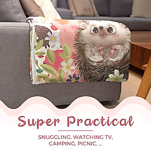 Hedgehog Gifts for Women & Girls, Hedgehog Throws for Hedgehog Lovers, Super Soft Flannel Throw Blankets with Cute Hedgehog Pattern, Birthday Gifts, 50” x 65”, White
