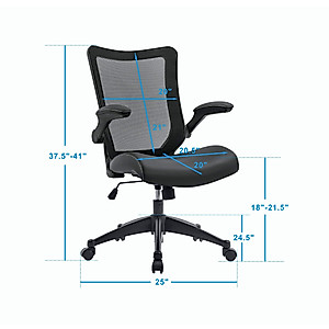 OFFICE FACTOR Office Chair 300Lbs Weight Capacity Flip-up arms Anti-Scratch Wheels Mesh Back and Faux Leather Seat Lumbar Support Computer Ergonomic Task Desk Chair (Black Desk Chair)