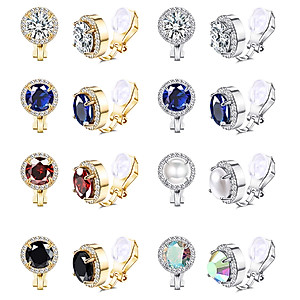 LOYALLOOK 8Pairs Round Clip Earrings for Women Faux Pearl Cubic Zirconia Non Piercing Clip On Earrings Fashion Mixed Color Non Pierced Earrings Set