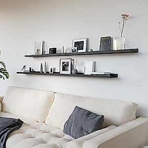 RICHER HOUSE 8 Set Floating Wall Mounted Shelves, Nursery Hanging Book Shelves with Lip for Storage, Black Display Picture Ledge Shelf for Bedroom Bathroom Kitchen Living Room Wall Decor, Modern Black