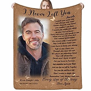 Custom Memorial Blanket with Pictures Words for Loss of Loved Dad Mom Son Daughter Pet Personalized Sympathy Flannel Throw Blanket Grief Remembrance Gift, In Loving Memory Gifts, Made in USA
