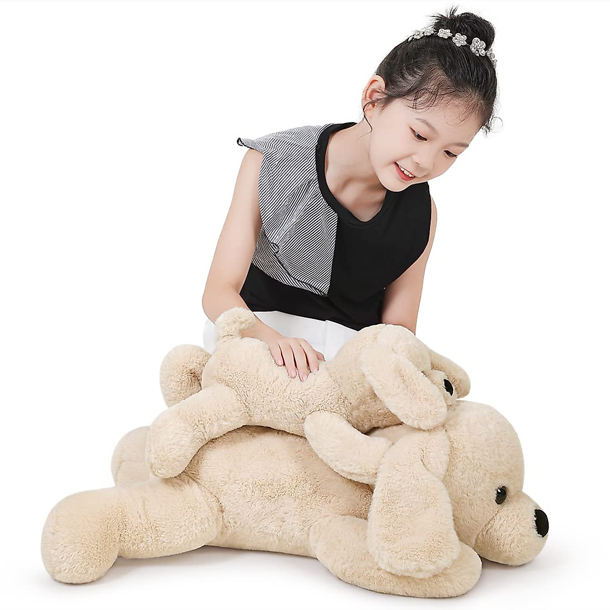 MIAOHAHA Plush Puppy Toy Cute Stuffed Animal Dog, Kids Plush Toy Pillow, Lifelike Soft Light Brown Dog Cuddly Toy Gift for Kids/Girls(40cm/15.7in)