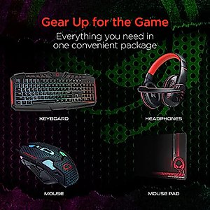 HyperGear 4-in-1 Gaming Kit RGB Backlit Gaming Keyboard, 4 Level DPI Switch Mouse, Stereo Gaming Headphones with Mic, Mousepad for PC in Game & Online Chat