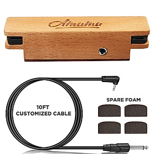 AMUMU SP30 Woody Magnetic Soundhole Pickup, For Steel String Acoustic Guitars Single Coil, Includes a free studio-grade Audio cable,Warm Acoustic Tone, Low Noise.
