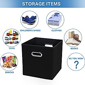 STOREONE 13 Inch Cube Organizer Bins ,Black Fabric Storage Bins，Foldable Storage Bins Basket with Dual Handles Fabric Organizer Bins and Storage Box，Set of 3,Black
