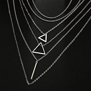 Anglacesmade Bohemia Layered Choker Necklace Silver Triangle Necklace Bar Necklace Geometric Necklace Bohemian Jewelry for Women and Girls
