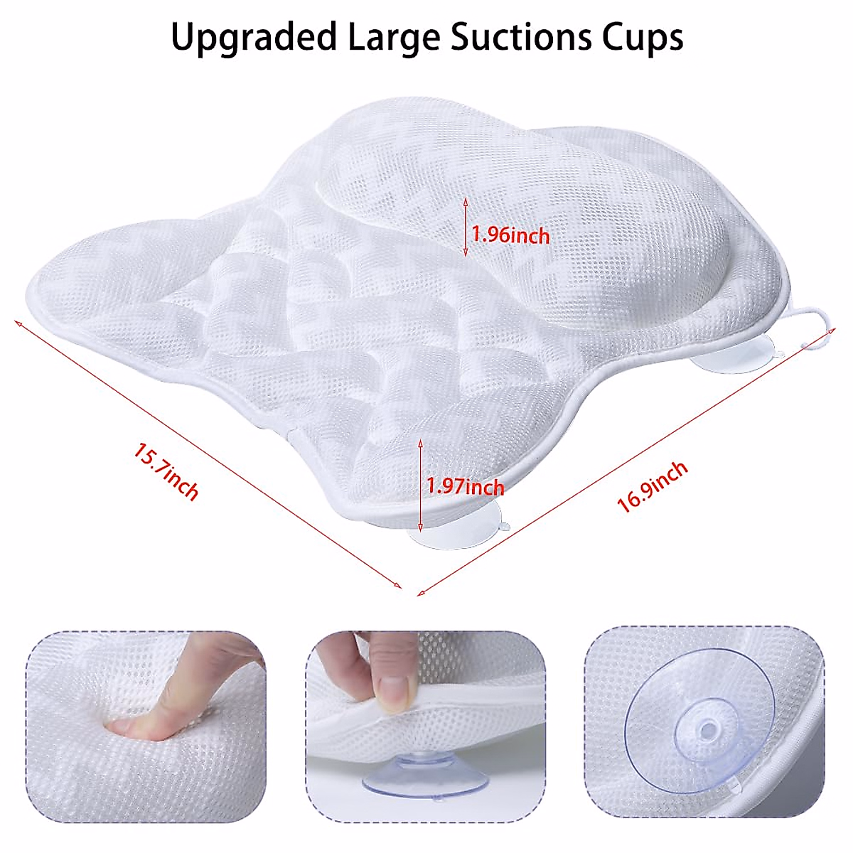 Bath Pillow, Tub Pillow for Bathtub Support Neck,Head and Back with Strong Non-Slip Suction Cups and Comfortabl 3D AirMesh Bath Pillow for Men and Women
