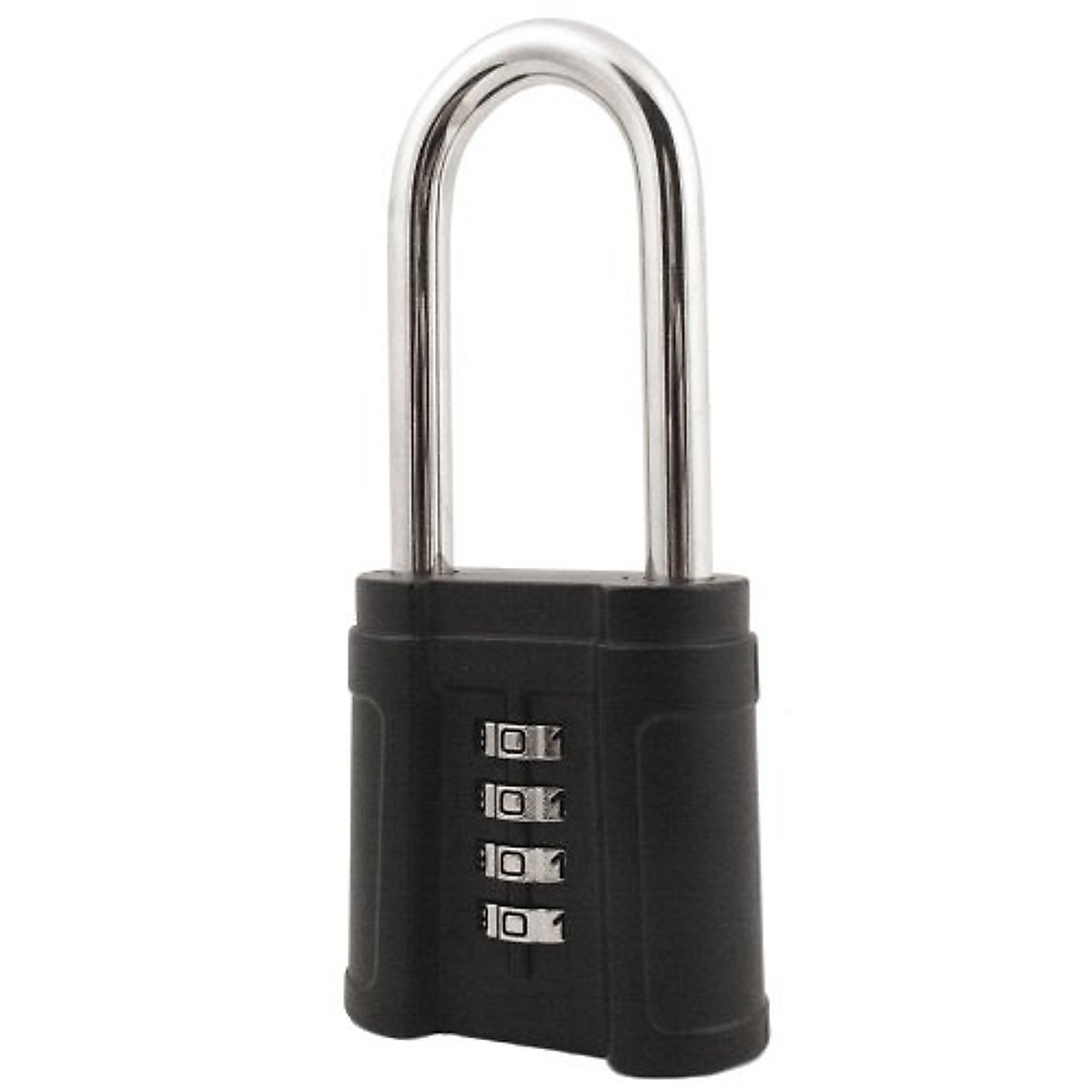 FJM Security SX-874 4-Dial Long Shackle Combination Padlock With Black Finish