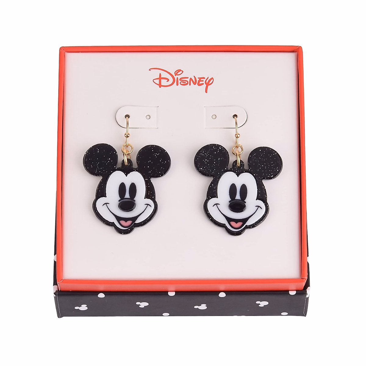 Disney Earrings, One Pair in Authentic Jewelry Gift Box, Hanging Acrylic Charm with 1.5” Drop, Fish Hook Closure (Mickey Mouse)