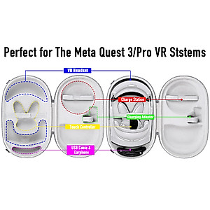 Aenllosi Hard Carrying Case Compatible with The Meta Quest 3S/Oculus Quest 3/Pro VR Headset,Touch Controller,Charging Dock & Other Accessories(Black Inner Blue,Case Only)